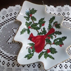 Vintage Christmas Lefton Cardinal Tree Shape Candy Dish - Etsy