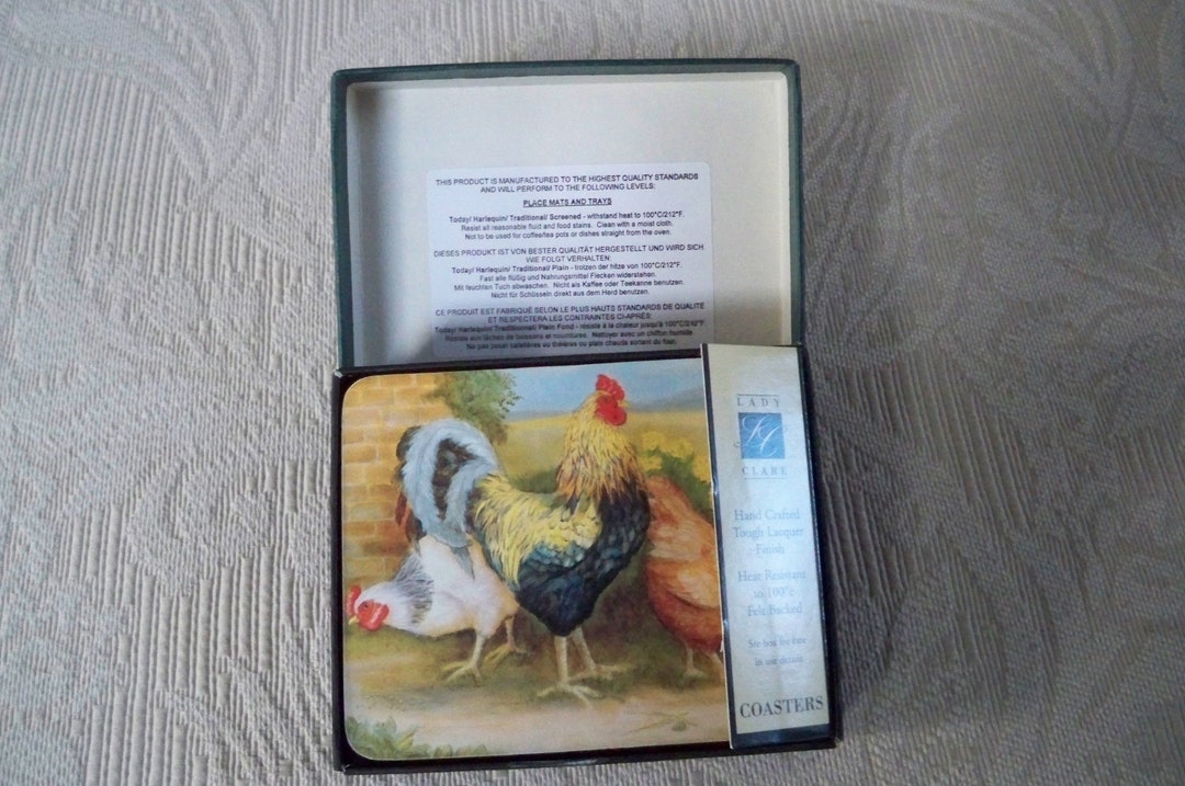 Vintage Dining Barware Coasters Rooster Hen Coaster Set Lady - Etsy