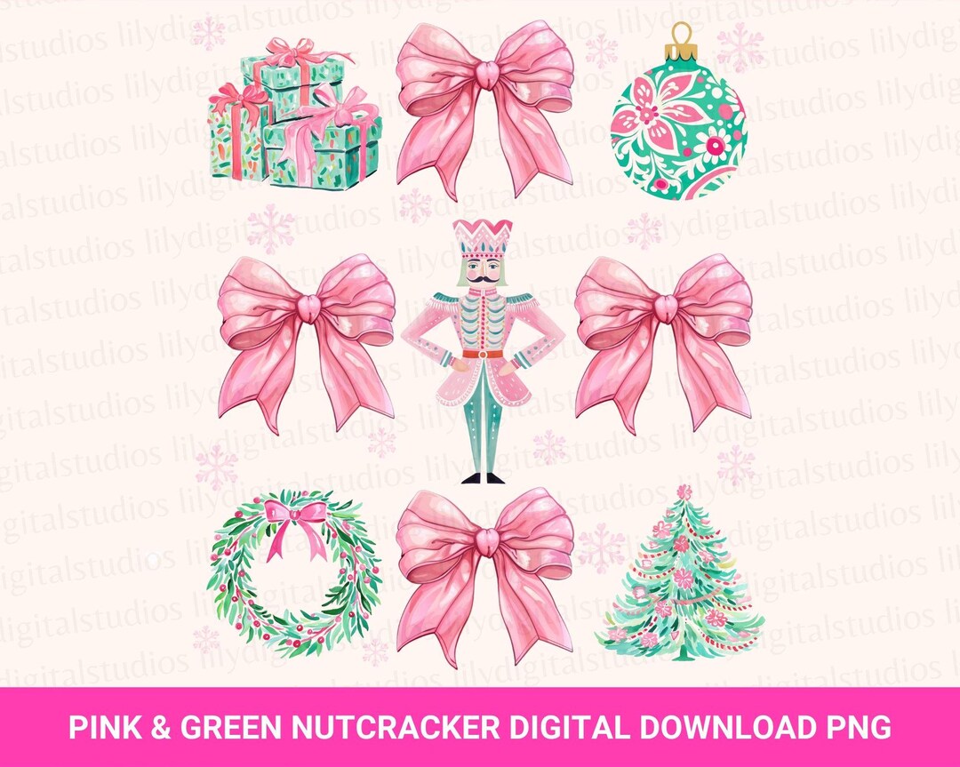 Pink and Green Nutcracker Christmas PNG Coquette Nutcracker Digital ...