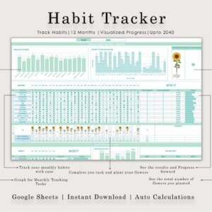 Habit Tracker Spreadsheet, Google Sheets - Etsy