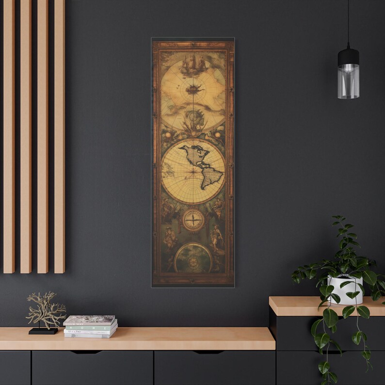 Antique World Map – Vintage Geography Bookmark With Compass and Ships ...