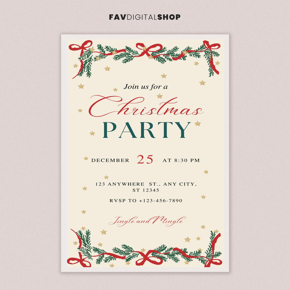Merry Christmas Party Invitation Template, Printable Christmas Party ...