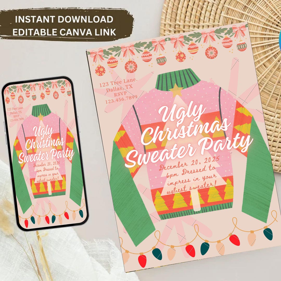 Editable Ugly Sweater Party Invitation, Christmas Ugly Sweater Invite ...