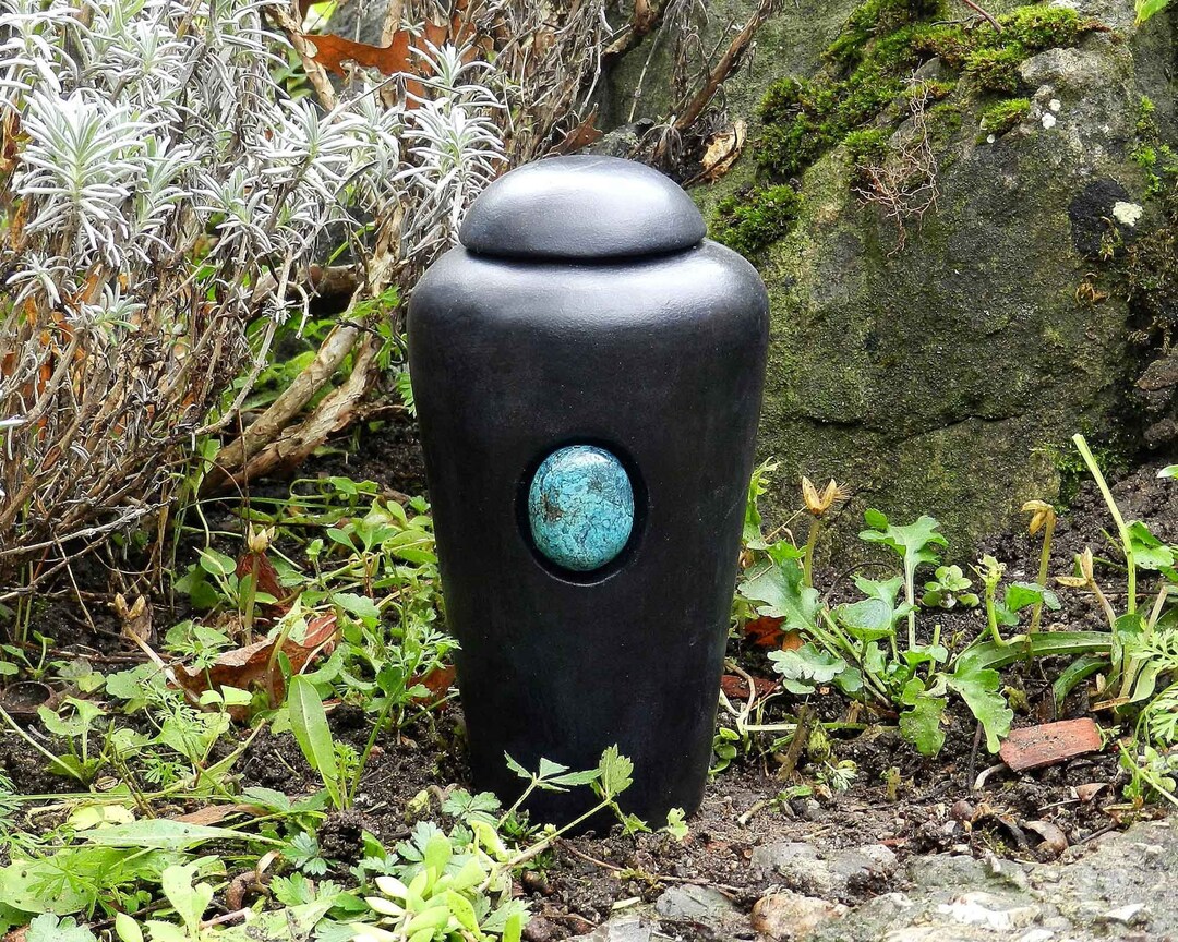 Small Raku Urn With Turquoise Stone - Etsy