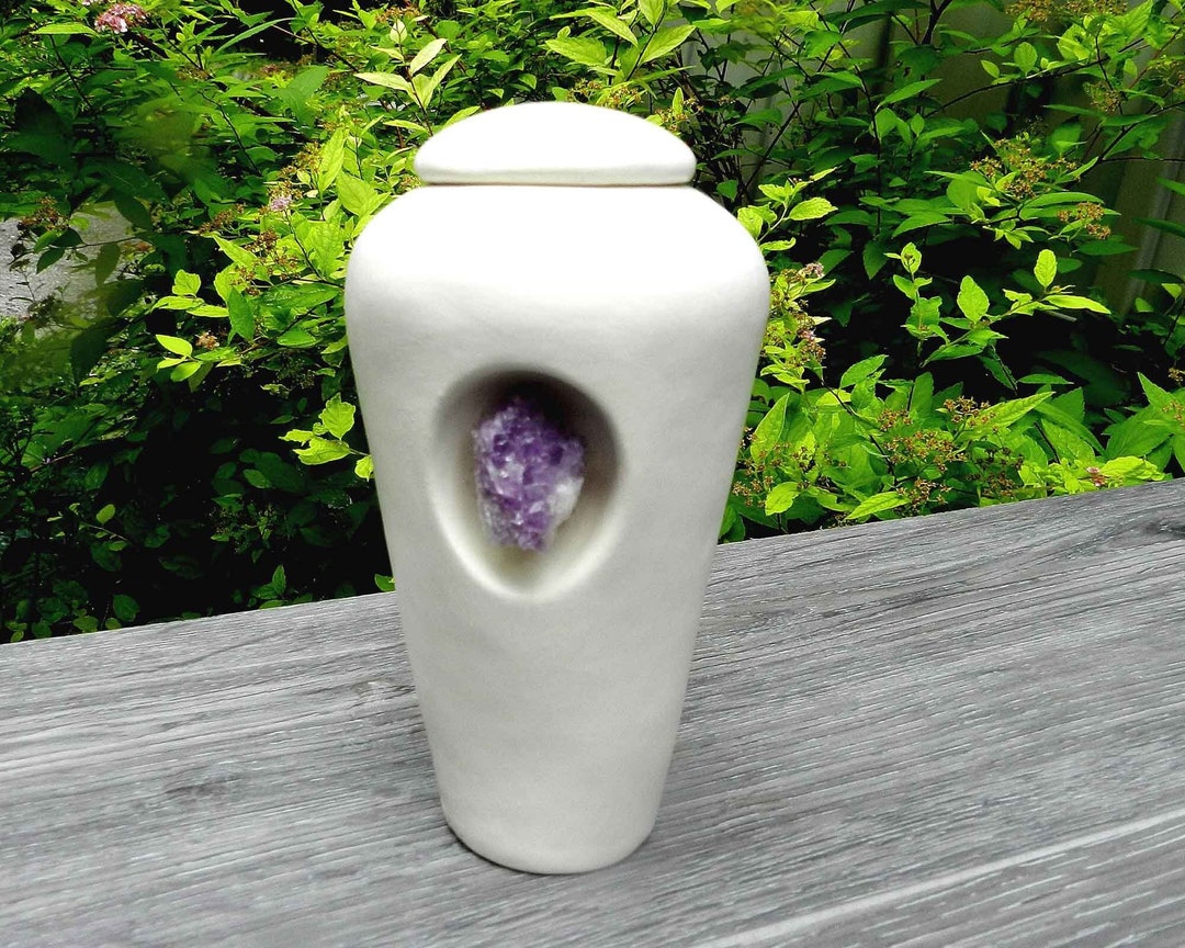 5 White Desk Urn With Natural Mauve Amethyst Stone - Etsy