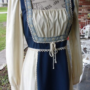 Gunne Sax Dress Ren Style Rich Turquoise and Cream With Tie Waist and ...