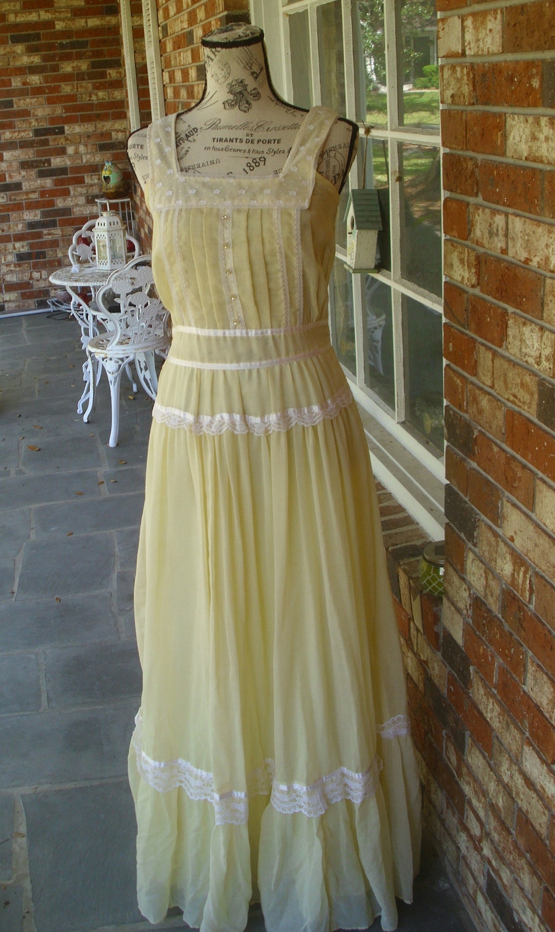 Gunne Sax Sundress in Buttercup Yellow Voile, Lace and Ribbon for ...