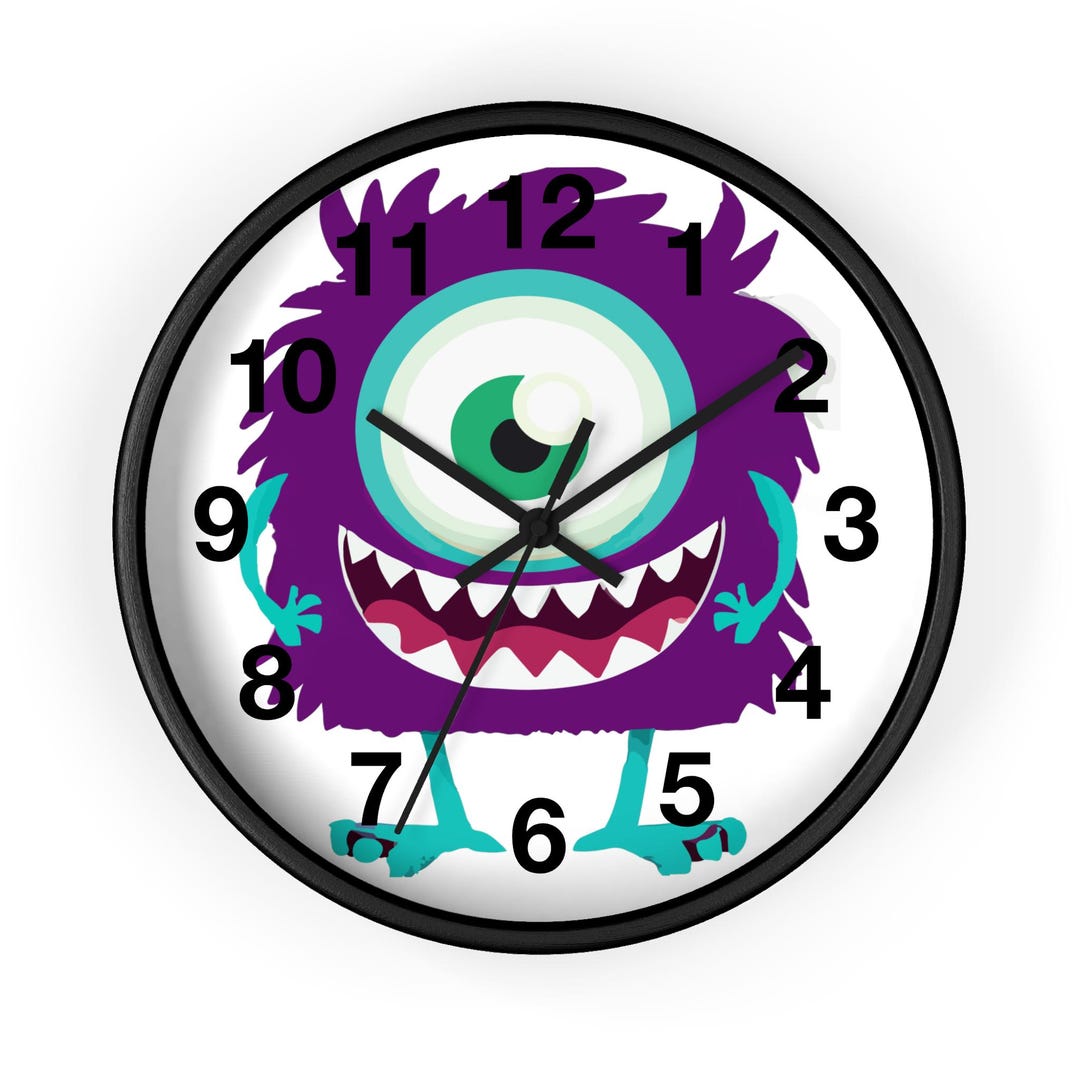 Purple Monster Wall Clock, Kids Room Decor, Silent Cartoon Clock - Etsy