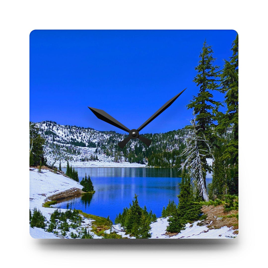 Winter Day Lake Bend Oregon Acrylic Wall Clock, Unique Home Decor ...