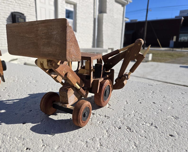 Handcrafted Wooden Backhoe Loader Toy – Working Bucket & Loader ...