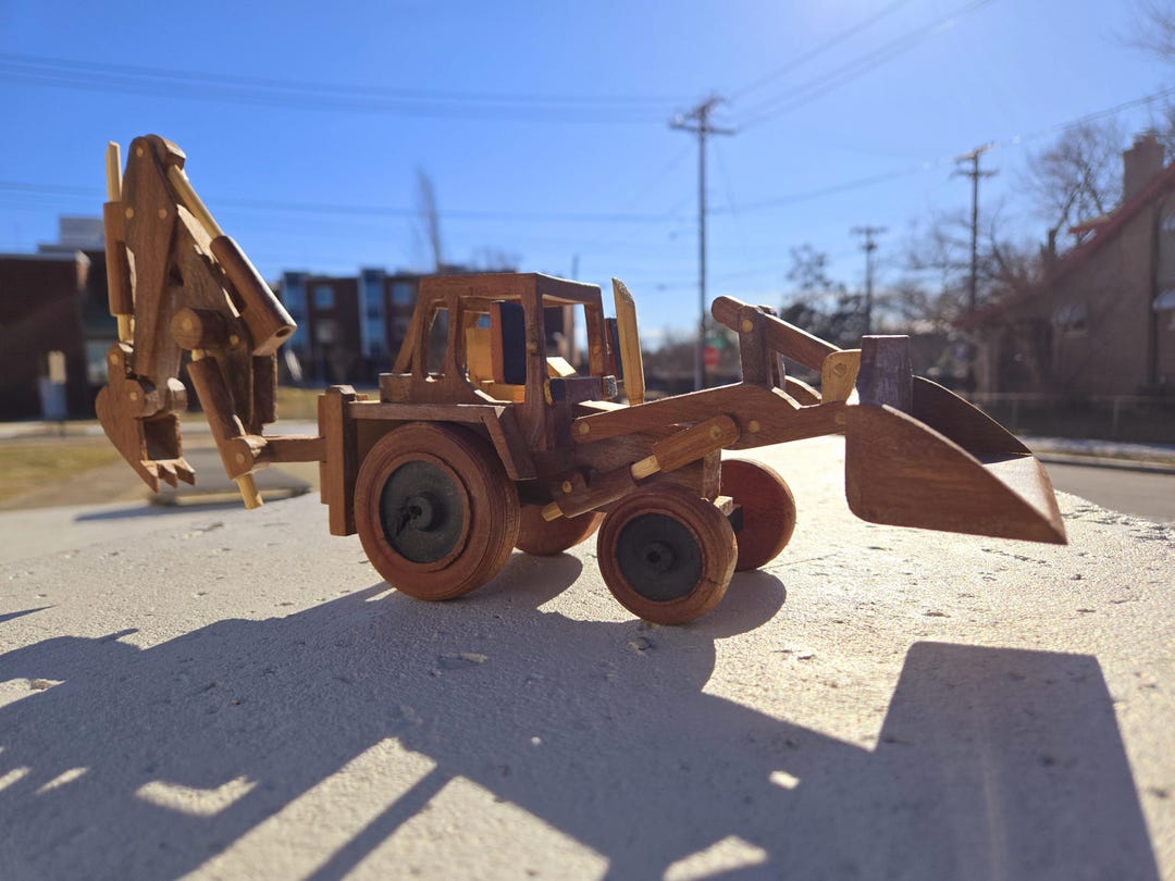 Handcrafted Wooden Backhoe Loader Toy – Working Bucket & Loader ...