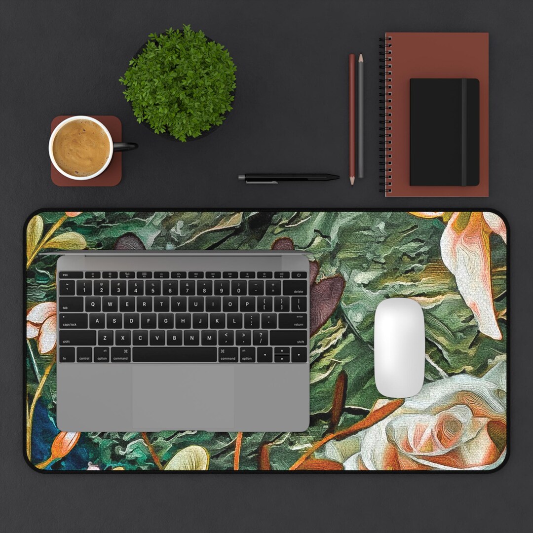 Floral Desk Mat - Nature Inspired Office Decor, Computer Desk Accessory ...