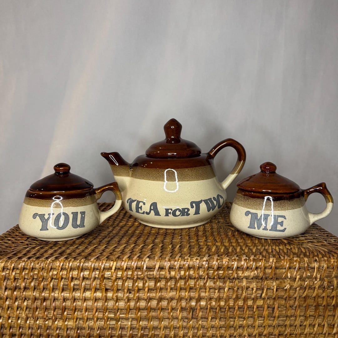 Rare “tea for Two”teapot With “you” & “me”tea Cups Tea Set Brown Beige ...
