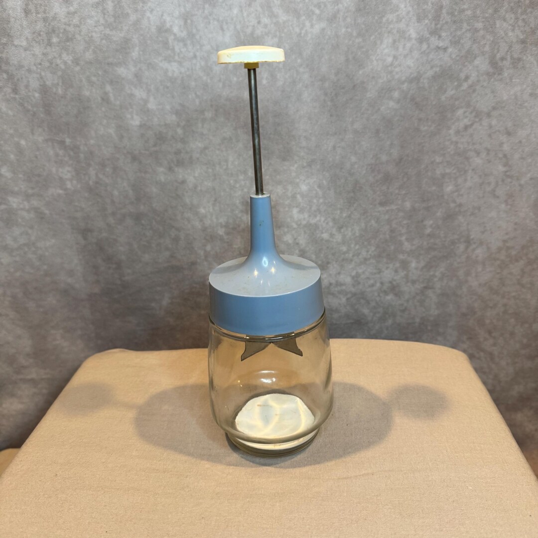 Vintage GEMCO Food Nut Chopper Blue Lid Glass Jar Stainless Steel Blade ...