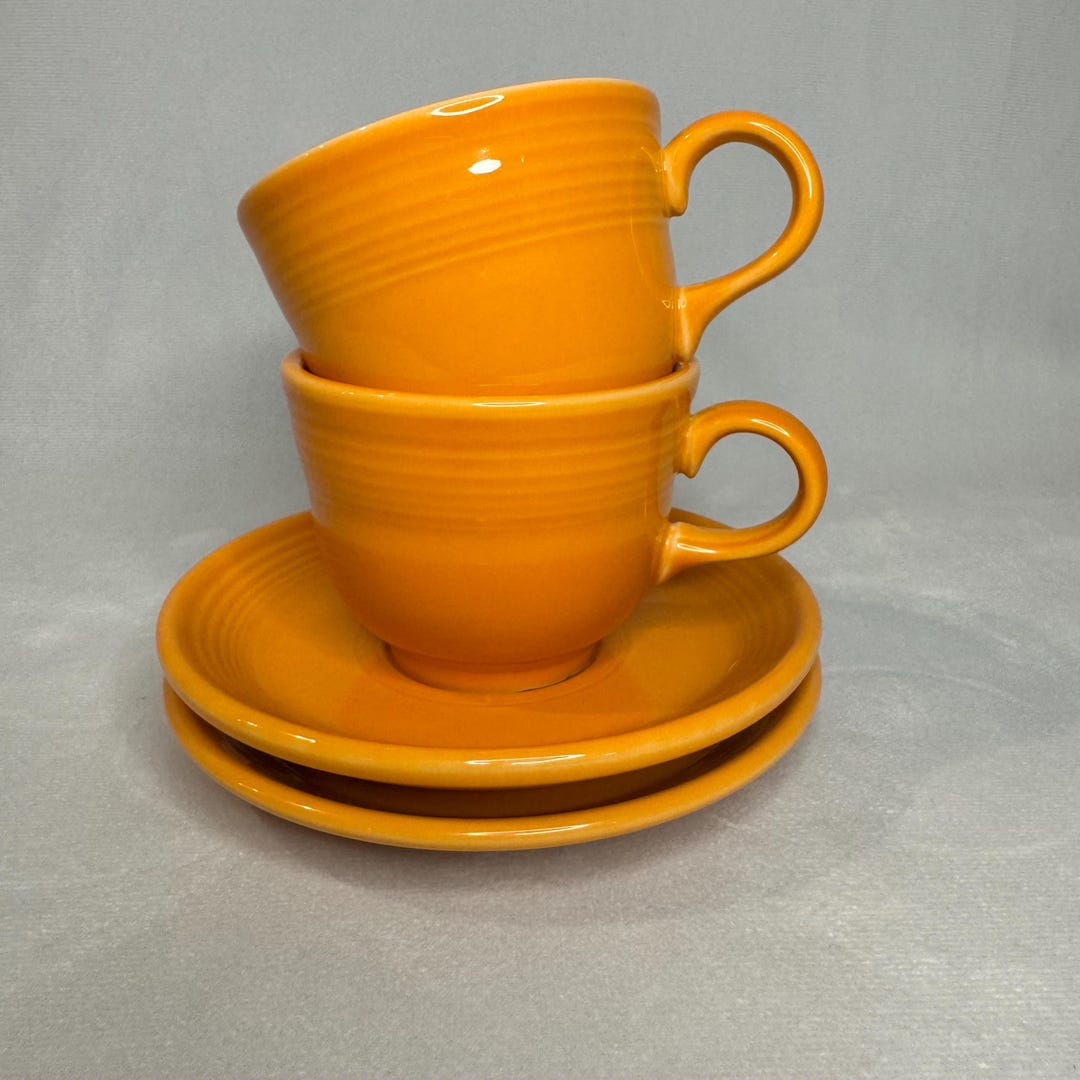 Fiestaware Fiesta - Coffee Cups & Saucers - TWO - 2 - Tangerine ...