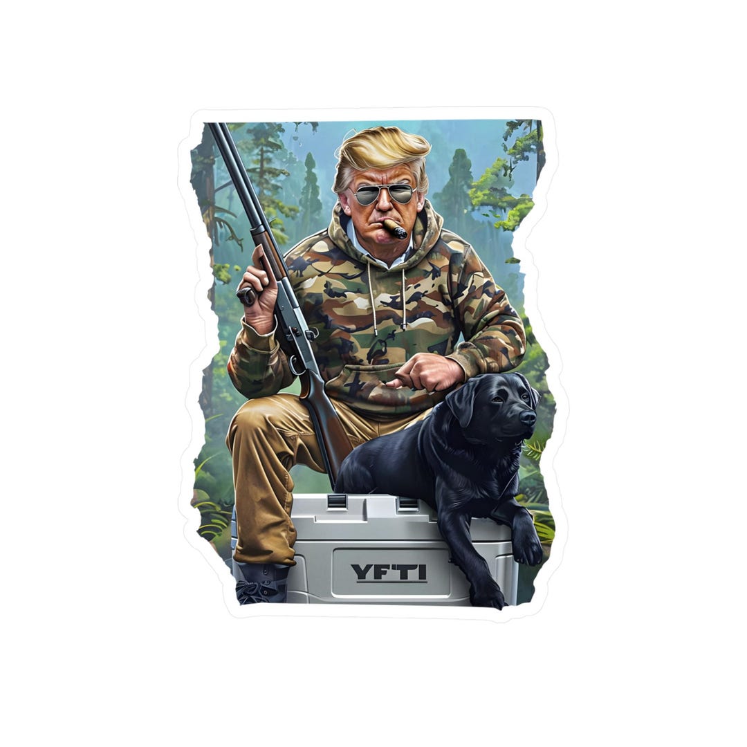 Donald Trump Hunting Sticker Camo Design With Shotgun and Black Lab ...