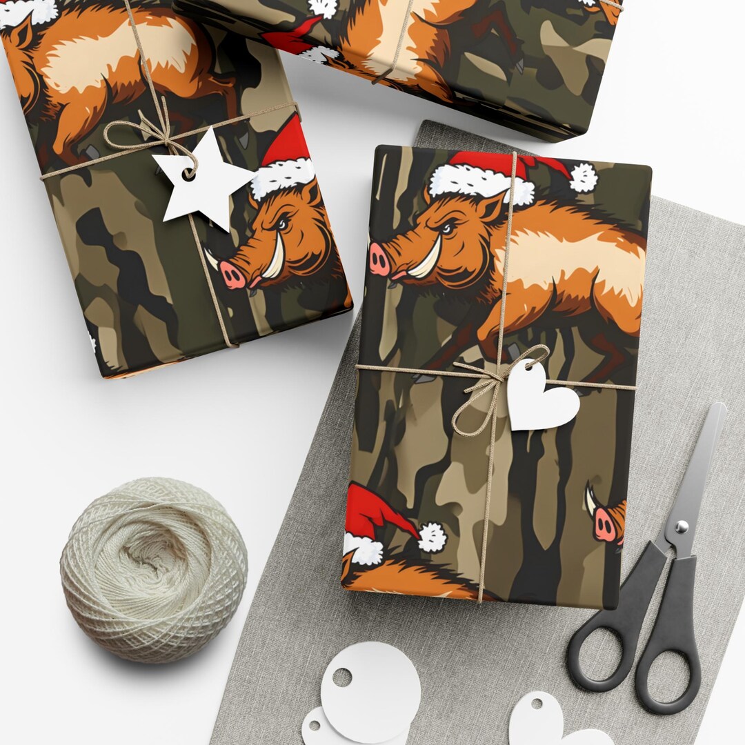 Angry Hog Santa Camo Wrapping Paper Holiday Gift Wrap Holiday Wrapping ...