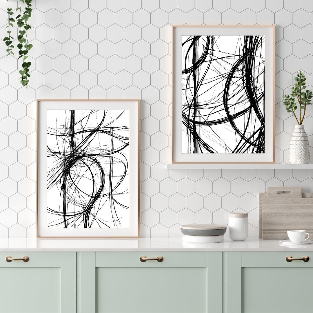Line Pattern Minimalist Black and White Decorates the Room. Set of 6 ...