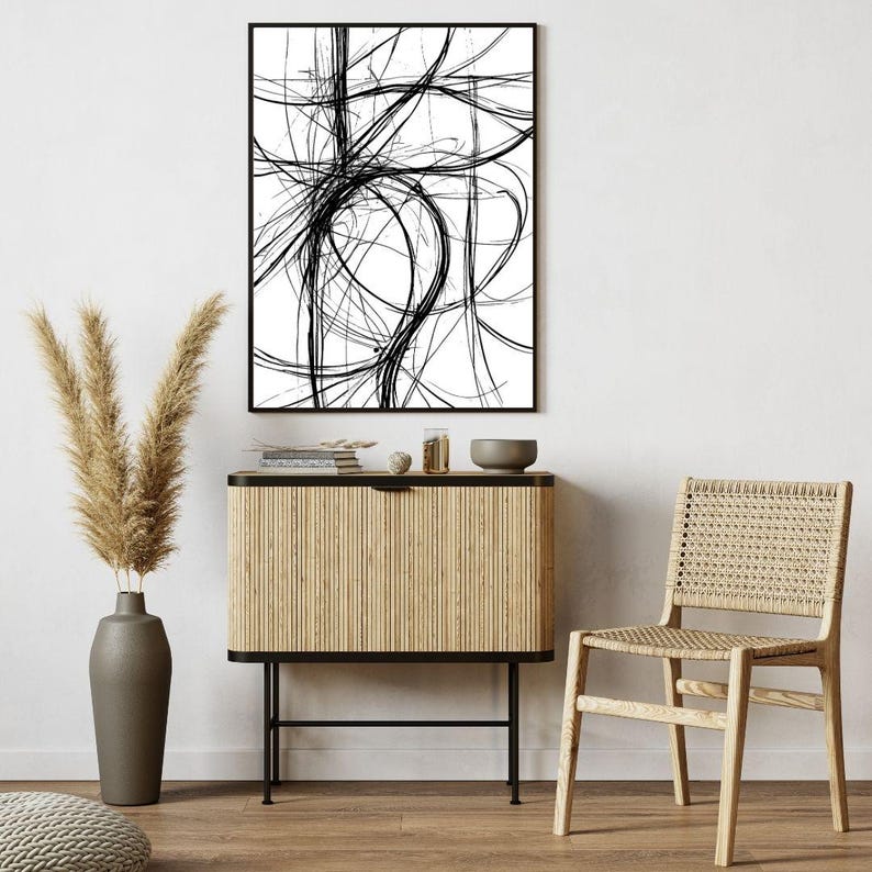 Line Pattern Minimalist Black and White Decorates the Room. Set of 6 ...