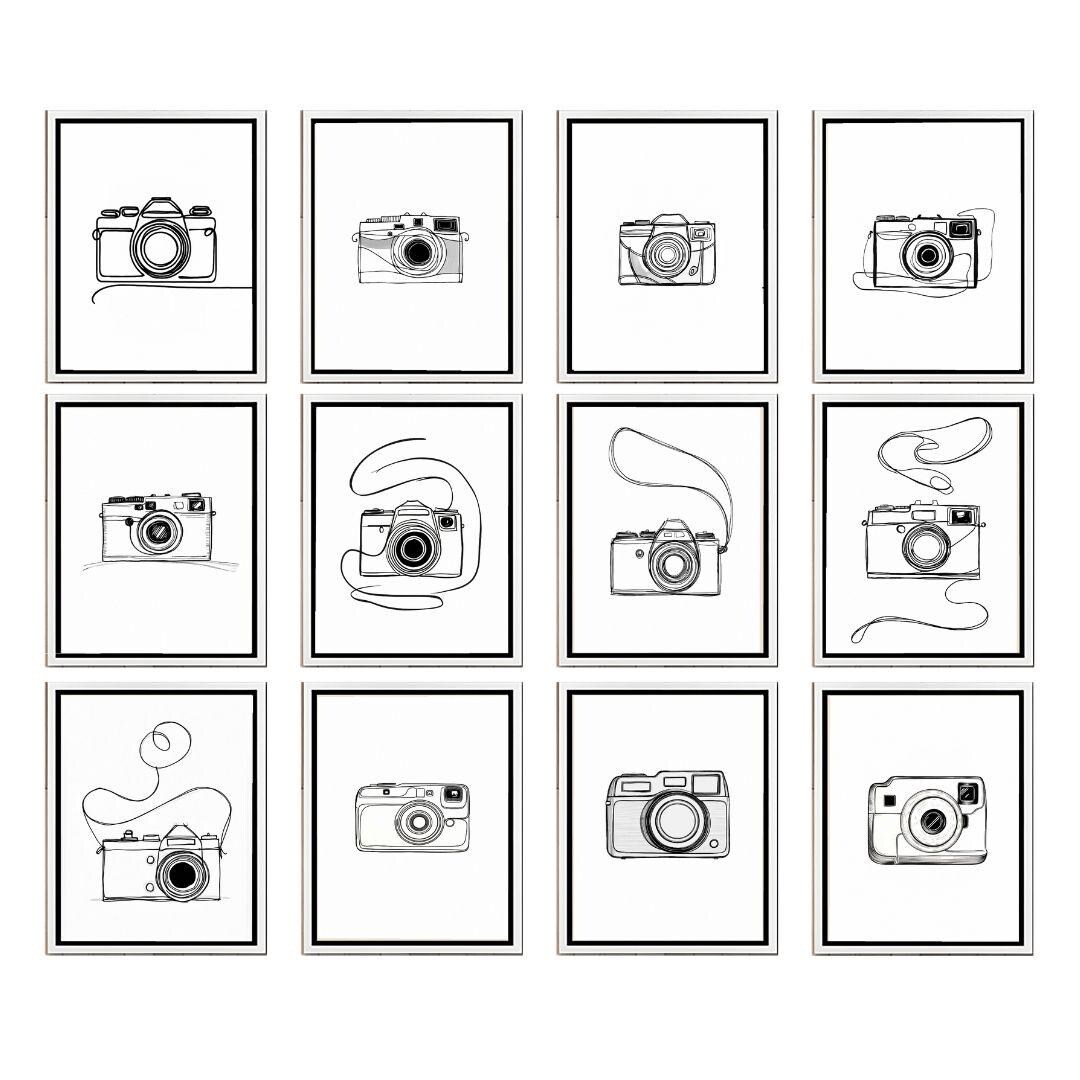 Set of 13 Prints, Vintage Camera Print Camera Line Art Camera Line Art ...