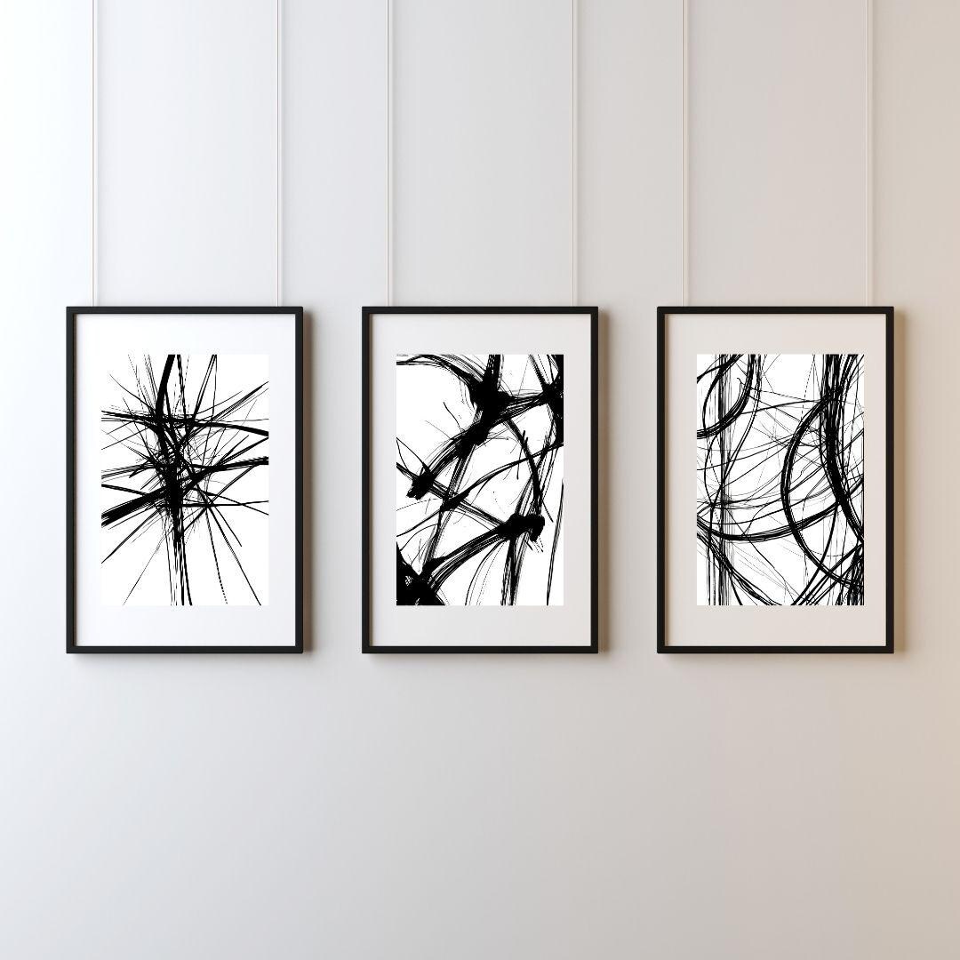 Line Pattern Minimalist Black and White Decorates the Room. Set of 6 ...