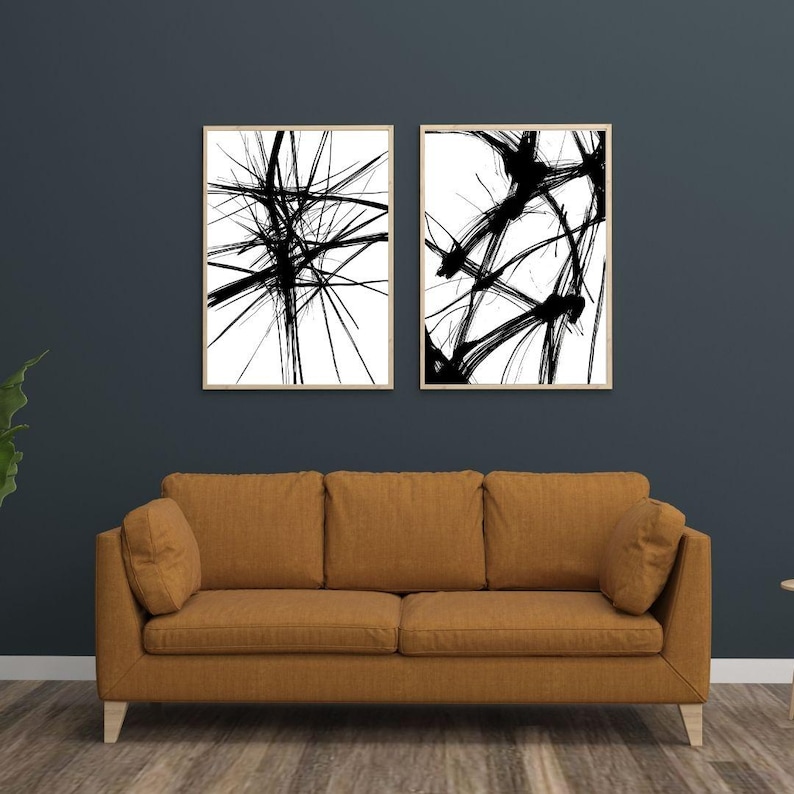 Line Pattern Minimalist Black and White Decorates the Room. Set of 6 ...