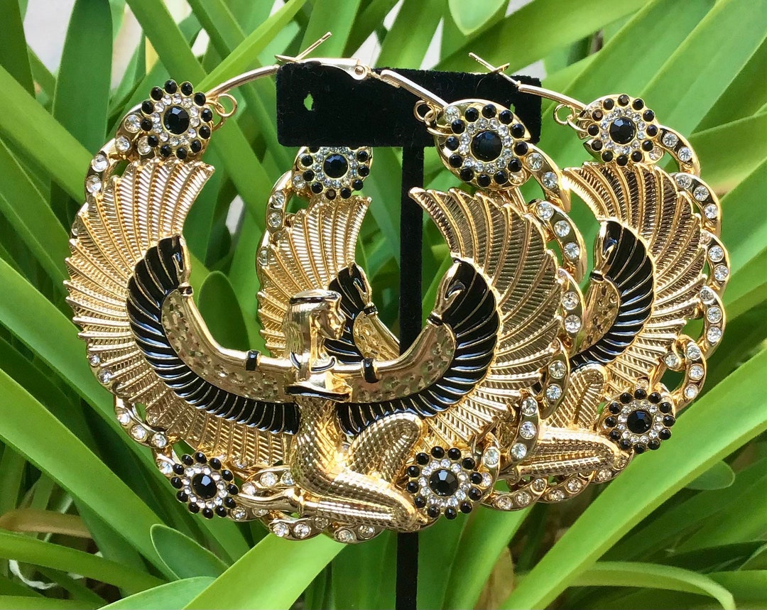 LARGE 90s Style Egyptian Goddess Isis Rhinestone Inlay Acrylic Cuban ...