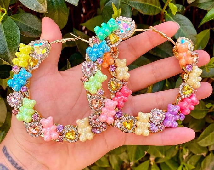 LARGE 90s Style Heart Cake Gummy Bear Heart Rhinestones Food Acrylic ...