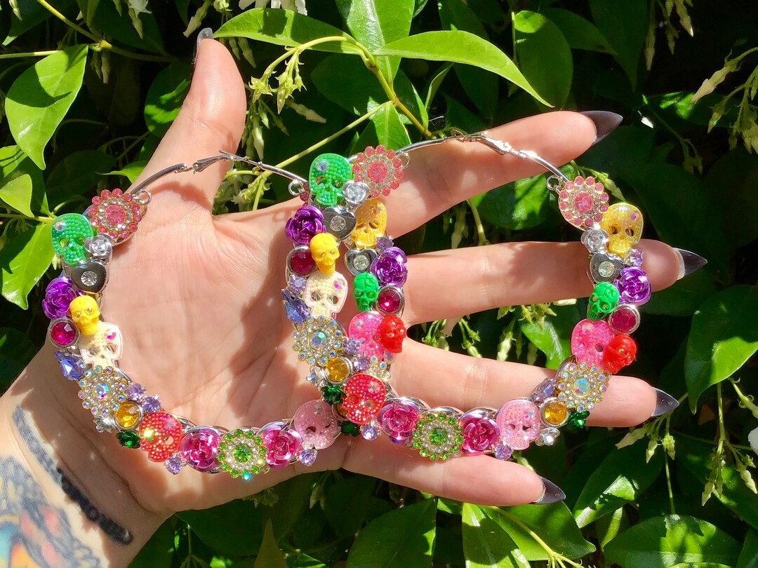 LARGE 90s Style Calavera Candy Skull Dia De Los Muertos Heart Art ...