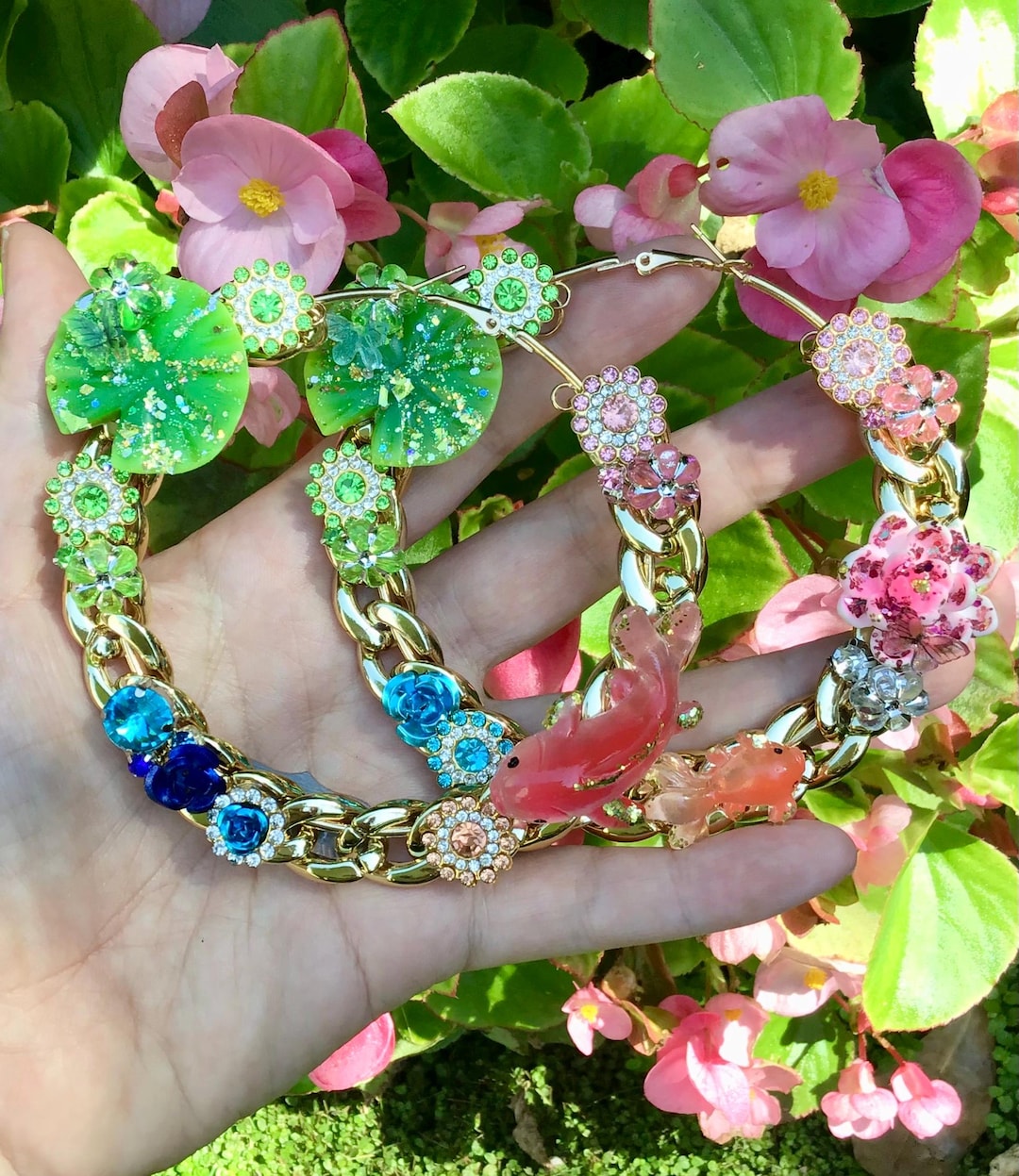 LARGE 90s Style Koi Pond Koi Fish Lotus Flower Lilypad Rhinestones ...