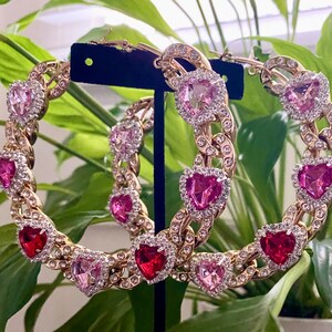 LARGE 90s Style Heart Valentines Rhinestone Inlay Acrylic Cuban Link ...