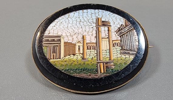 Grand tour brooch roman ruins micro mosaic - Gem