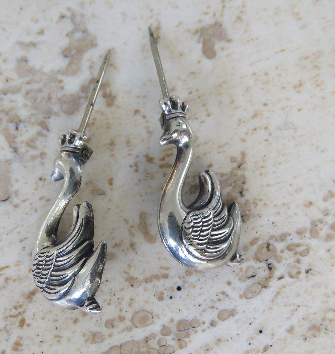 Swan Brooch Sterling Silver Scatter Pins Swan Wearing Crowns - Etsy