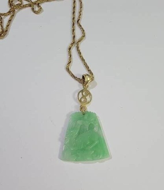 Jade Pendant Carved Deer and Inscription 14 Karat Yellow Gold | Etsy