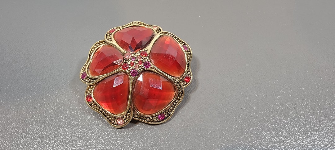 Red Flower Brooch Poinsettia Bloom Rhinestones Christmas Jewelry - Etsy