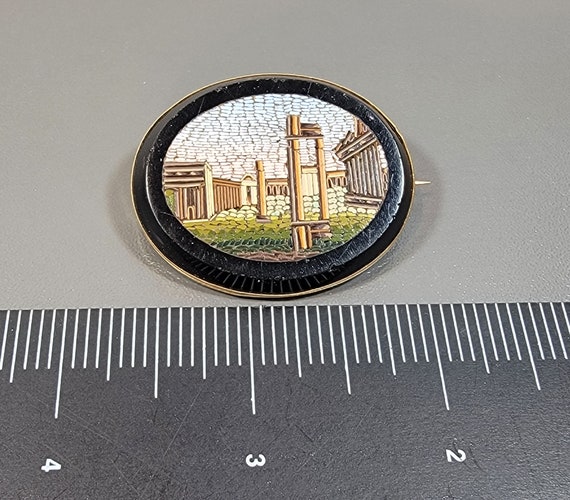 Grand tour brooch roman ruins micro mosaic - Gem