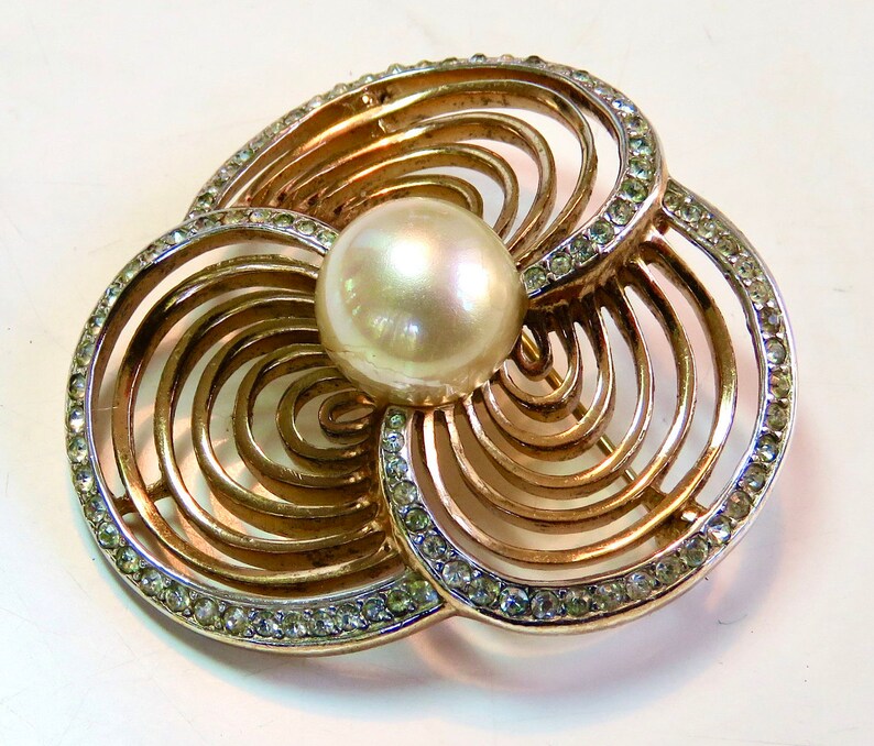 Trifari Pearl Brooch Large Trifoil RETRO - Etsy