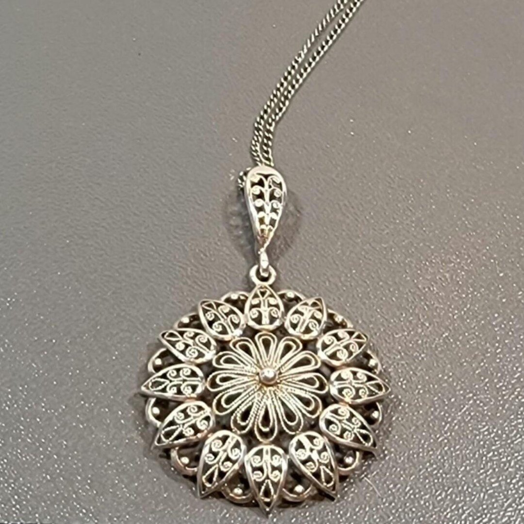 Filigree Sterling Silver Floral Pendant With Chain - Etsy