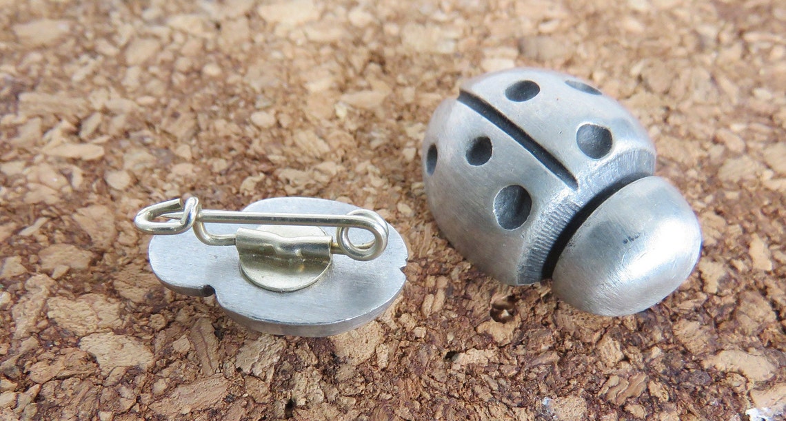 Ladybug Pin Pewter Tone Metal Two Small Bugs Lady Bugs Etsy