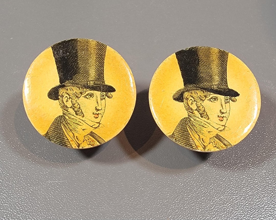 Georgian Cufflinks Dandy Man Tall Hat Cravatte Made in France Round - Etsy