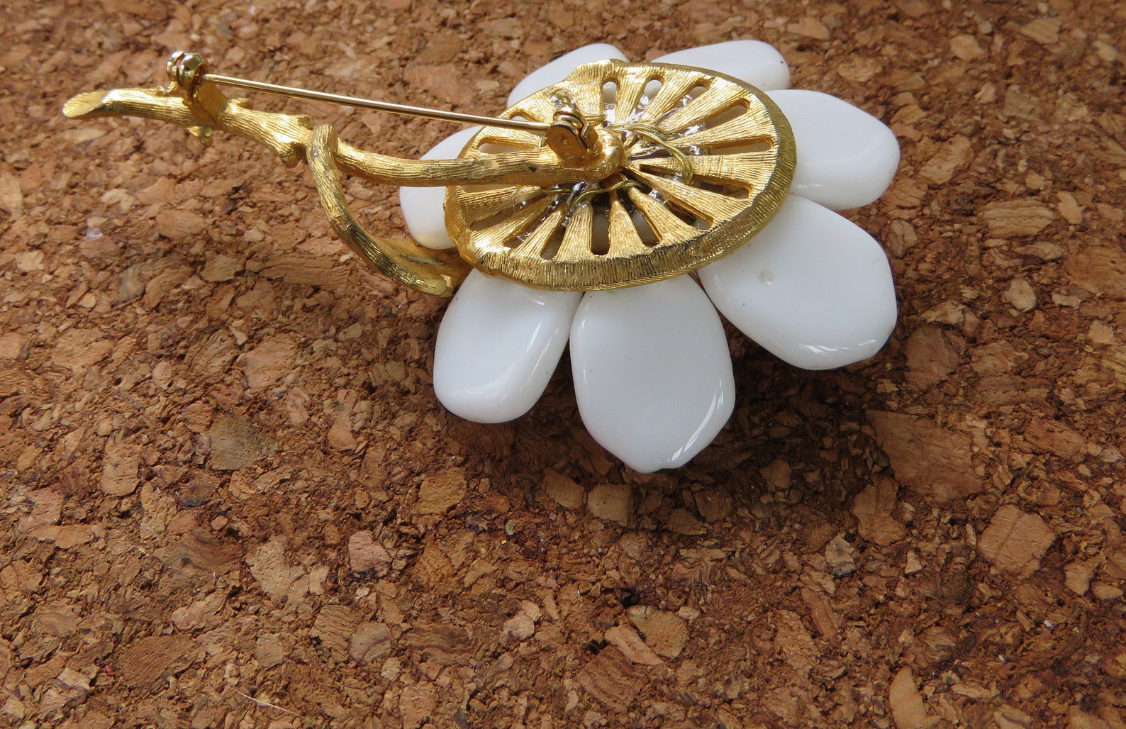 Glass Flower Brooch Coral Spaghetti Stone White Glass Petals - Etsy