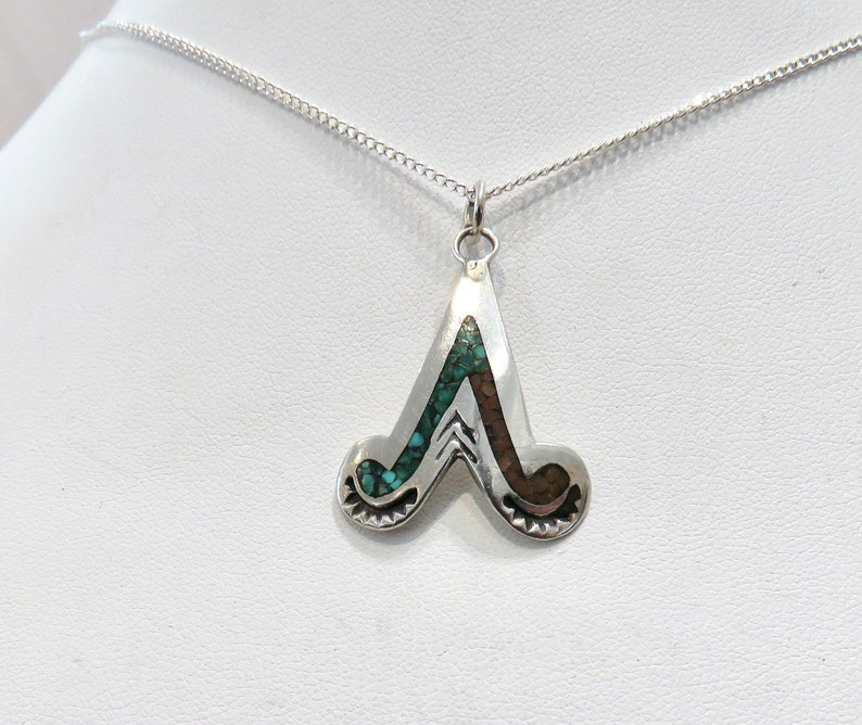 Navajo Chip Inlay Pendant Turquoise Coral Native American - Etsy