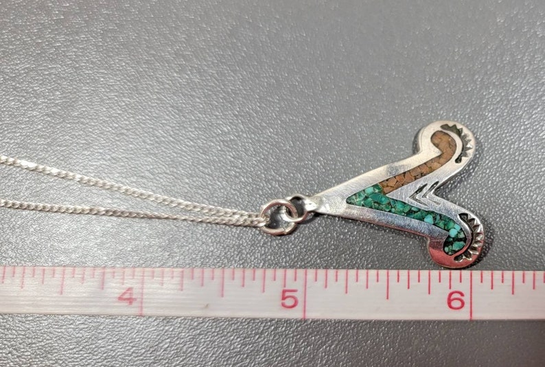 Navajo Chip Inlay Pendant Turquoise Coral Native American - Etsy