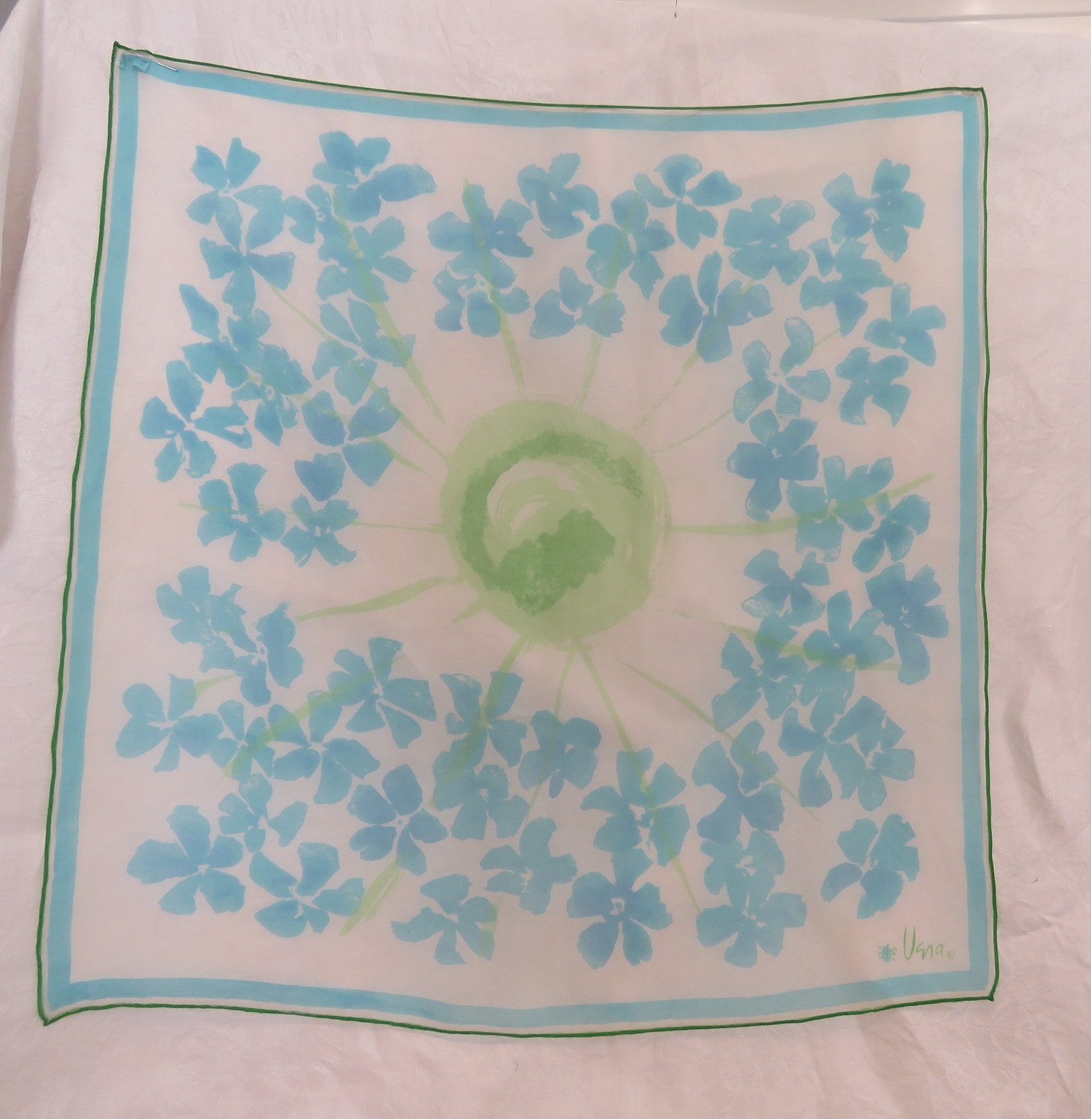 Vintage Vera Scarf Blue and Green Silk Blend Cheerful Flowers - Etsy
