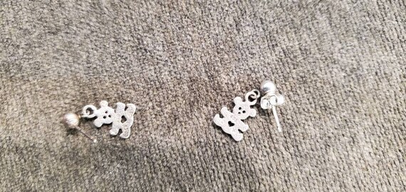 teddy bear earrings Petit Pierced dangle drop sterlin… - Gem