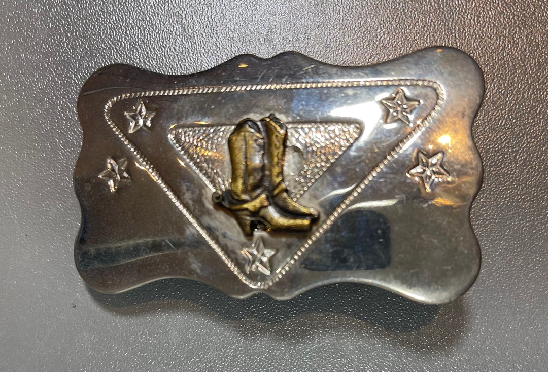Vintage Western Belt Buckle Cowboy Boots With Spurs Stars Made in USA ...