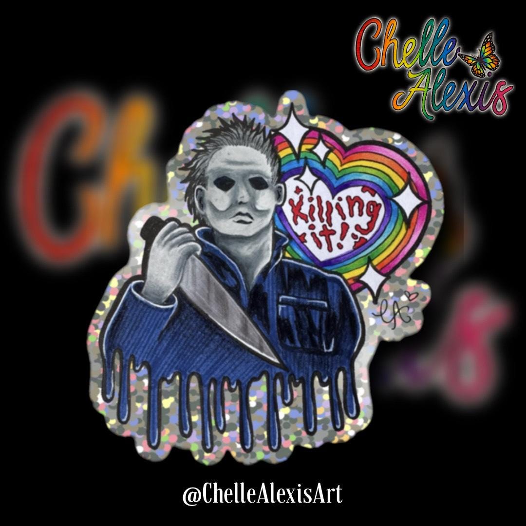 Killing It! Classic Horror Movie Icon Holographic Glitter Sticker ...