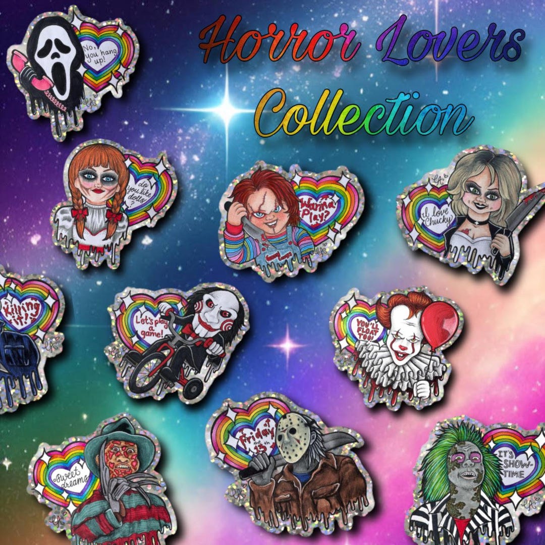 Classic Horror Movie Icon Glitter Sticker Collection | Pack of 10 Vinyl ...