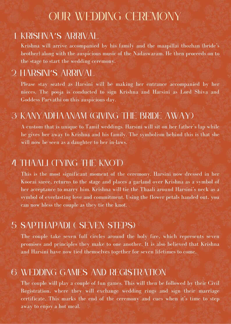 Editable Hindu Tamil Wedding Programme | Double-sided Customisable ...