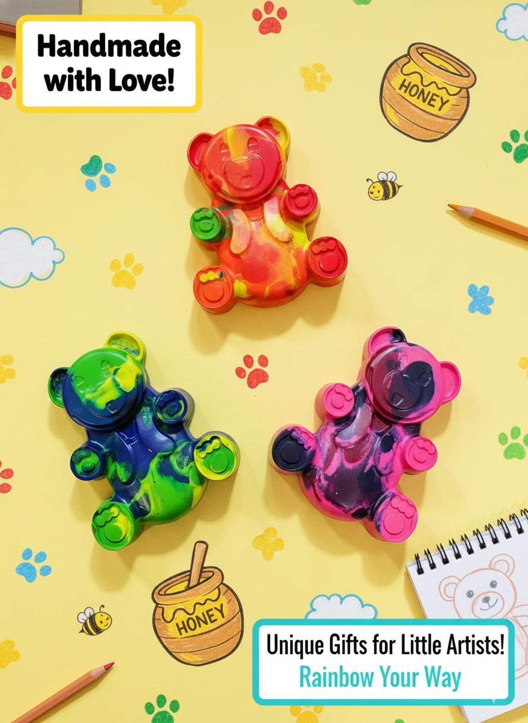 Large Teddy Bear Crayons – Handmade From Recycled Crayons - Etsy